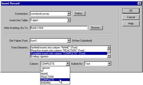 Macromedia Dreamweaver Ultradev 4 Using Radio Buttons To Insert Record Data Adding The Insert