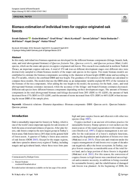 Pdf Biomass Estimation Of Individual Trees For Coppice Originated Oak