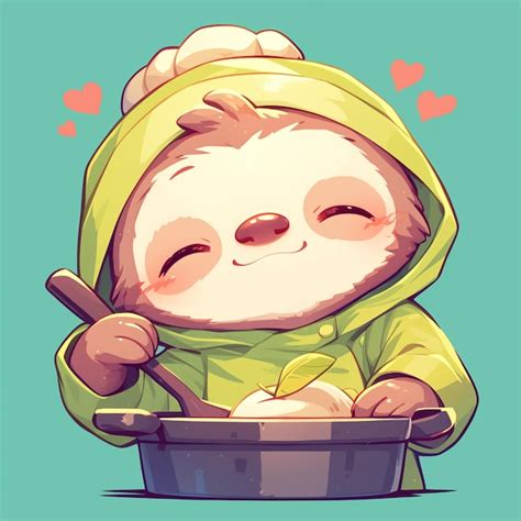 Premium Vector A Lazy Sloth Baker Cartoon Style