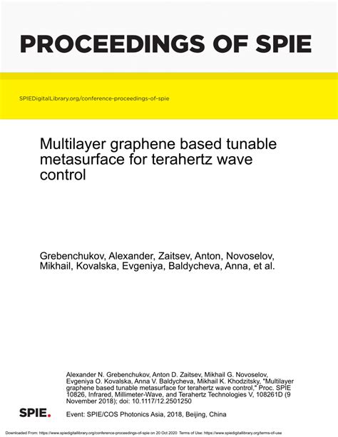 Pdf Multilayer Graphene Based Tunable Metasurface For Terahertz Wave
