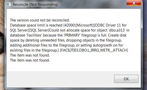 Solved Database Space Is Limitedcould Not Allocate Sp Esri