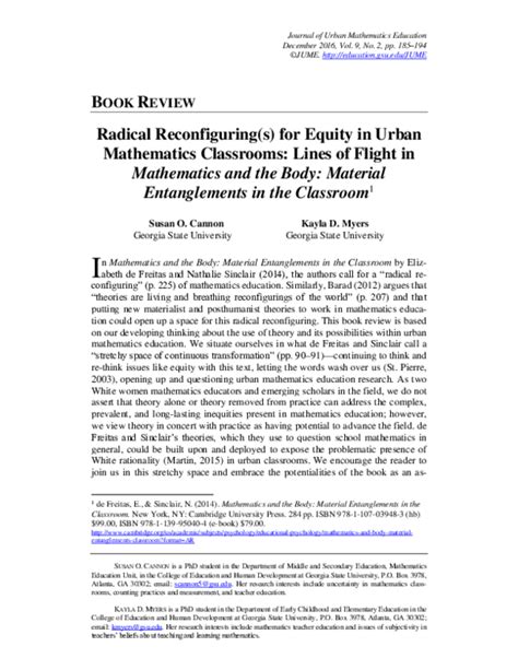 Pdf Radical Reconfiguring S For Equity In Urban Mathematics Classrooms Lines Of Flight In