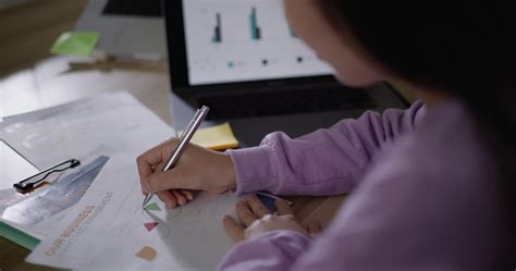 Footage Of Young Asian Woman Freelance Data Scientist Work Remotely At Home Business Analyst