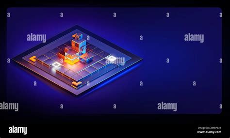 Abstract Isometric Web Interface Design Digital Glowing Isometric Design Block On Minimal