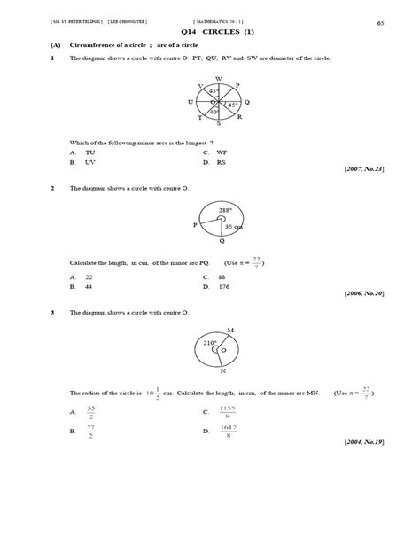 Q14 Circles1 Pdf Circle Area