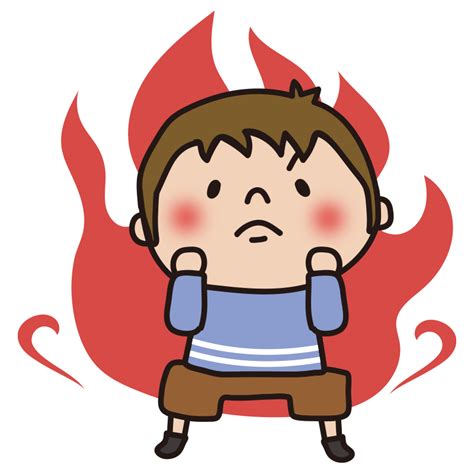 やる気に燃えている子供（男の子1）の無料フリーイラスト かわいい手描きの無料素材「てがきっず」保育園・小学校・介護施設にぴったりの