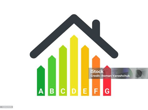 에너지 효율 등급 에너지 효율적인 집 에너지 등급이 있는 그린 하우스 기호 벡터 일러스트레이션 건물 외관에 대한 스톡 벡터 아트