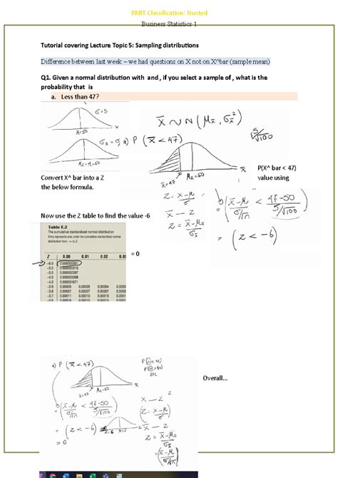 Tutorial Week 6 Covering Topic 5 Sampling Distributions Business Statistics 1 Tutorial