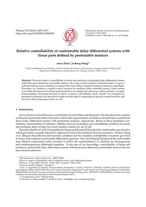 Pdf Relative Controllability Of Conformable Delay Differential Systems With Linear Parts