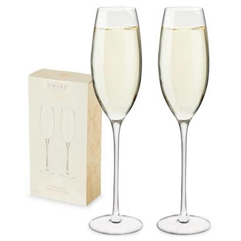 Twine Linger 크리스탈 유리 샴페인 플루트 2개 세트 2835g10온스 스템형 글라스 스파클링 와인 웨딩 및 토스팅 잔 특별 행사용 티몬