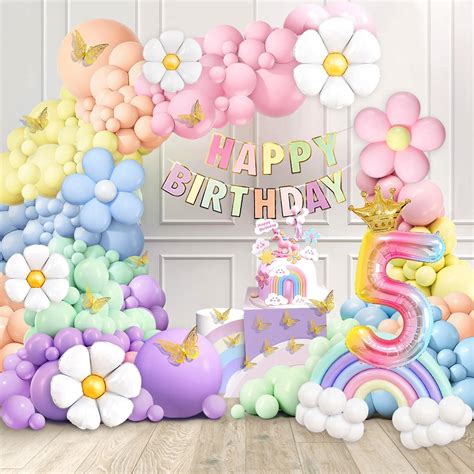 5th Birthday Decorations Girl Slmeno Daisy Pastel Balloon