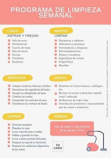 Diseña Un Plan De Limpieza Semanal Para Imprimir