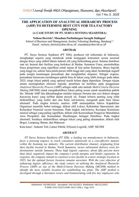 Pdf The The Application Of Analytical Hierarchy Process Ahp To Determine Best City For Tea