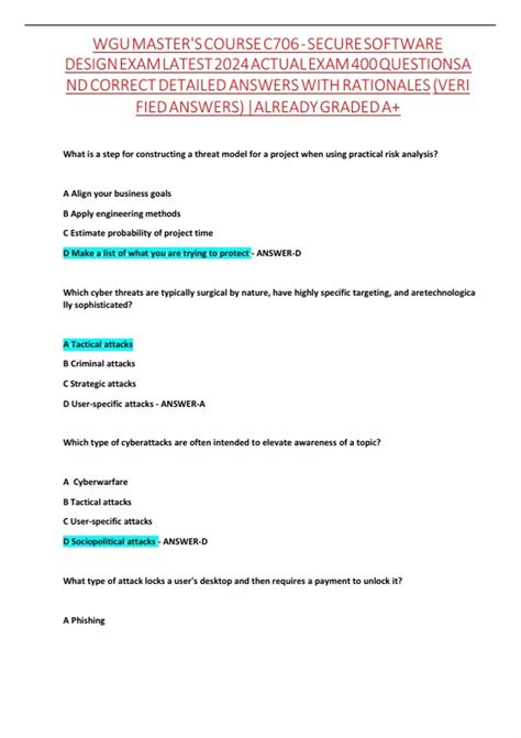 WGU MASTER S COURSE C SECURE SOFTWARE DESIGN EXAM LATEST ACTUAL EXAM Wgu Stuvia US