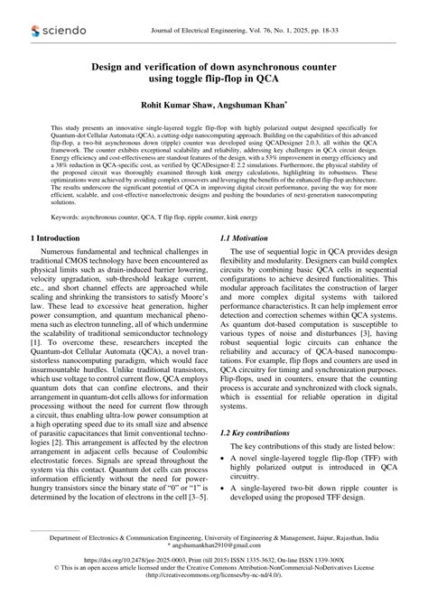 Pdf Design And Verification Of Down Asynchronous Counter Using Toggle Flip Flop In Qca