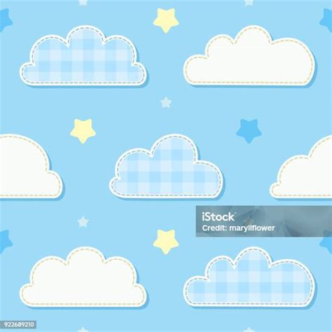 구름과 별과 귀여운 원활한 하늘 패턴입니다 아 이들의 침실 아기 보육 장식 벽지입니다 벡터 일러스트입니다 개체 그룹에 대한 스톡 벡터 아트 및 기타 이미지 Istock
