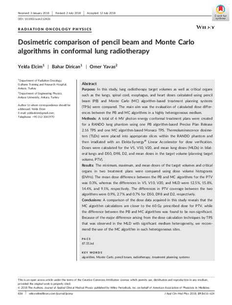 Pdf Dosimetric Comparison Of Pencil Beam And Monte Carlo Algorithms