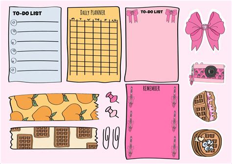 Cute Notepad Planner Stickers And Washi Tape Set Set Of Planner Elements For Journaling And