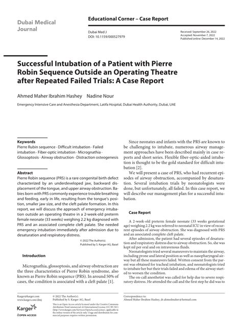 Pdf Successful Intubation Of A Patient With Pierre Robin Sequence