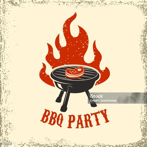 바베 큐 파티입니다 그런 지 배경에 화재와 그릴 포스터 레스토랑 메뉴 디자인 요소입니다 벡터 일러스트입니다 바베큐그릴에 대한 스톡 벡터 아트 및 기타 이미지 Istock