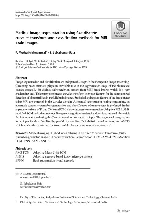 Pdf Medical Image Segmentation Using Fast Discrete Curvelet Transform And Classification