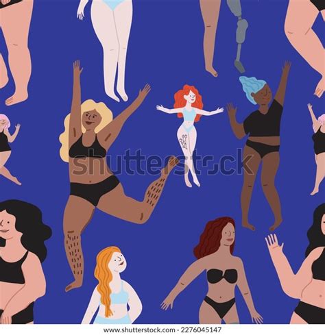 Semless Pattern Cute Girlsbody Positive Movement Stock Vector Royalty