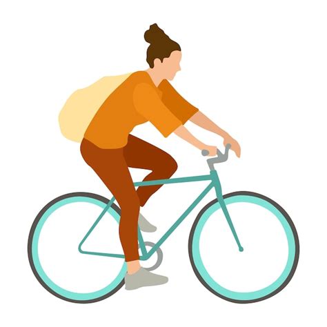여자는 자전거 플랫 스타일 벡터 일러스트를 타고 프리미엄 벡터