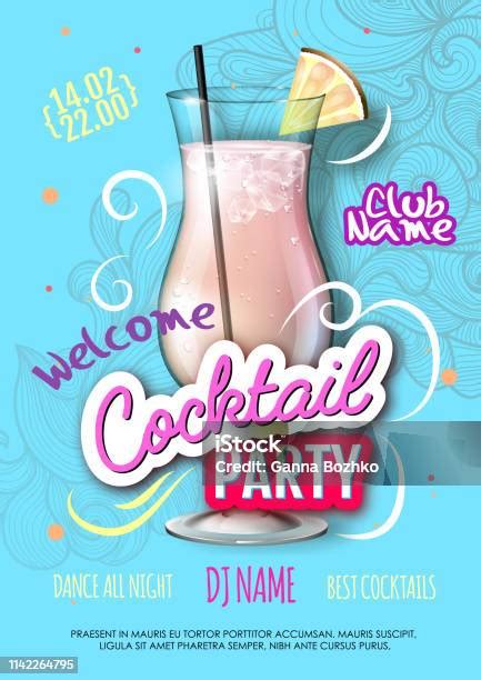 칵테일 파티 포스터에 절충 주의 현대적인 스타일 사실적인 칵테일 공휴일에 대한 스톡 벡터 아트 및 기타 이미지 공휴일 과일
