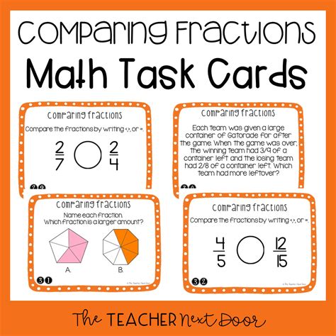 3rd Grade Comparing Fractions Task Cards Comparing Fractions Center The Teacher Next Door