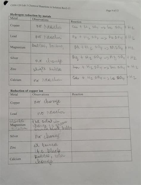 CHM Lab Chemical Reactions In Solution Rev Chegg Com