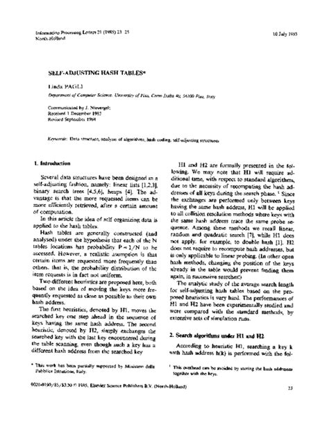 Pdf Self Adjusting Hash Tables