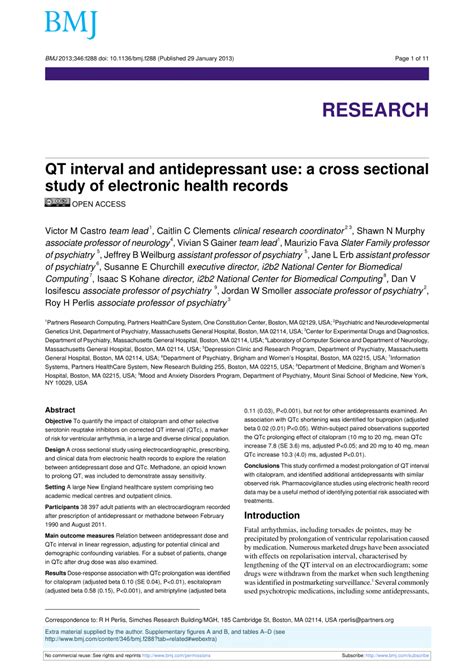 PDF QT Interval And Antidepressant Use A Cross Sectional Study Of Electronic Health Records