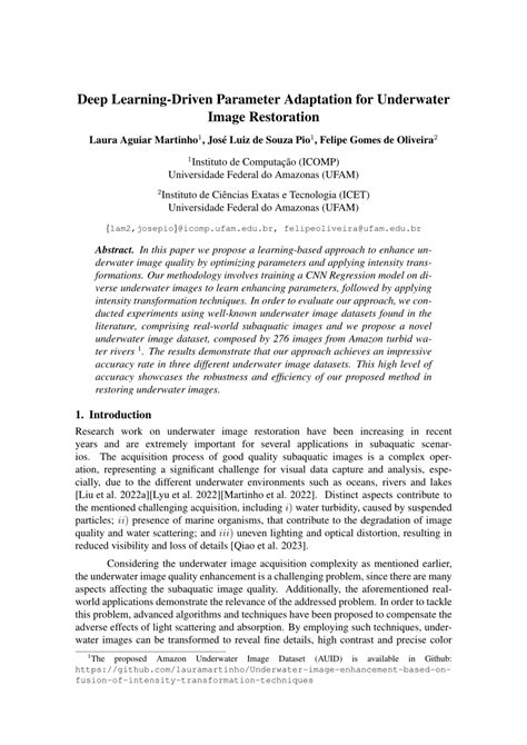 Pdf Deep Learning Driven Parameter Adaptation For Underwater Image