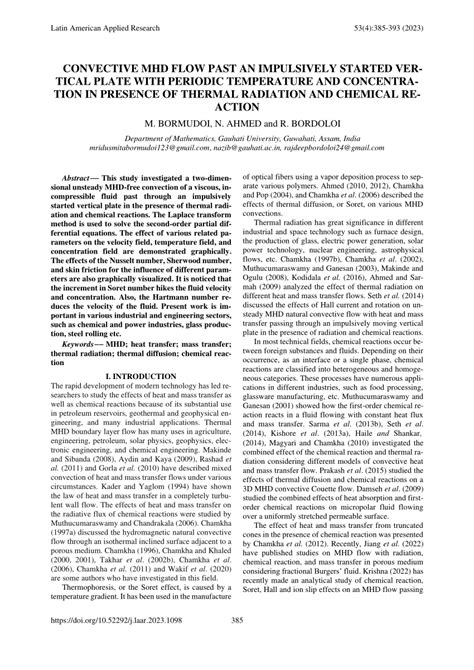 Pdf Convective Mhd Flow Past An Impulsively Started Vertical Plate With Periodic Temperature