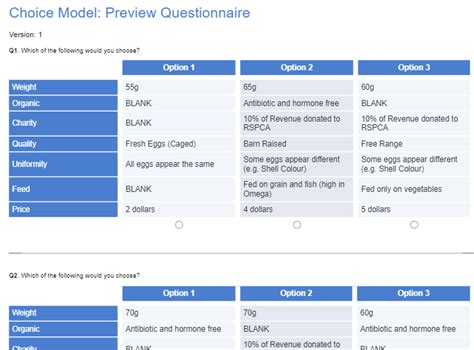 how to preview a choice based conjoint questionnaire displayr help