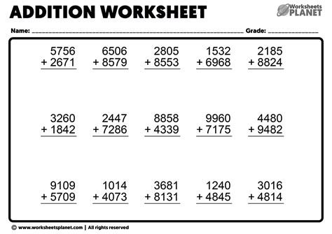 addition four digit numbers worksheets free printable worksheet