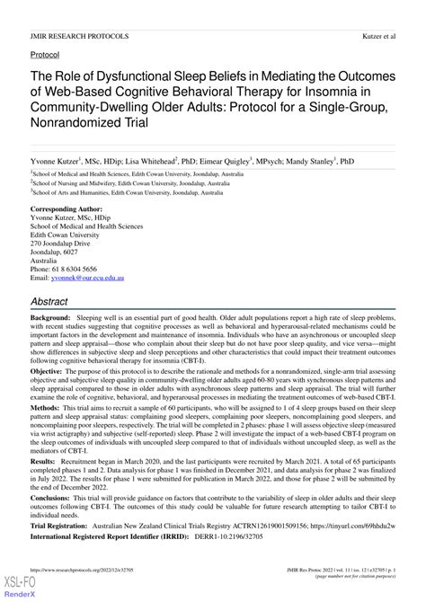 Pdf The Role Of Dysfunctional Sleep Beliefs In Mediating The Outcomes Of Web Based Cognitive