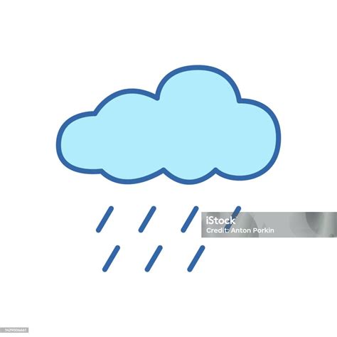 비 선형 색상 아이콘입니다 흐리고 비오는 날씨 무거운 샤워 또는 폭우 라인 픽토그램 빗방울과 구름 아이콘 편집 가능한 스트로크