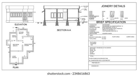 Small House Plan Section Elevation Single Stock Illustration 2348616863 Shutterstock