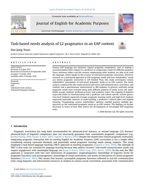 Task Based Needs Analysis Of L2 Pragmatics In An Eap Context Pdf
