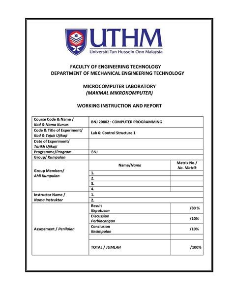 Lab Control Structure Faculty Of Engineering Technology Page No Department Of