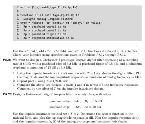 Solved Write A Matlab Function To Design Digital Lowpass Filters Based On 1 Answer