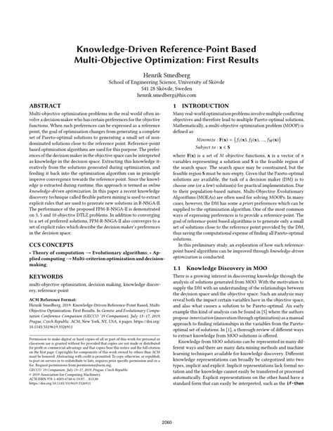 Pdf Knowledge Driven Reference Point Based Multi Objective