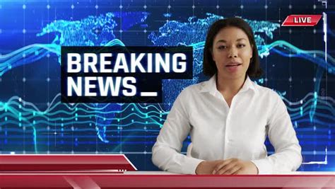 Woman News Anchor Presenting Breaking News Empty Space For Your Running Text 4K Royalty Free