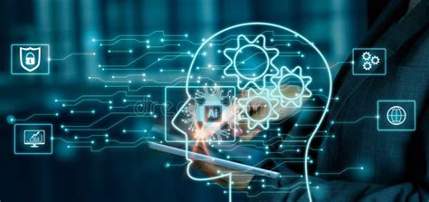 Businesswoman Touching The Brain Working Of Artificial Intelligence Ai