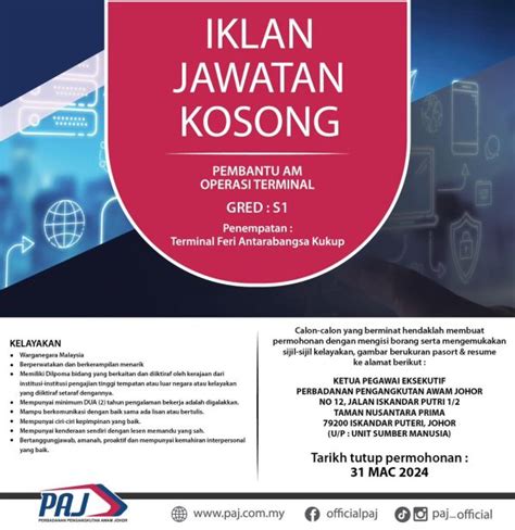 Iklan Jawatan Perbadanan Pengangkutan Awam Johor Paj • Jawatan Kosong