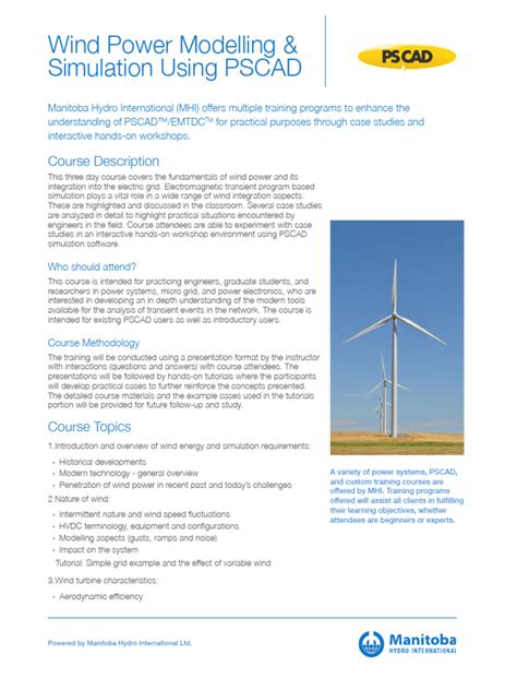 Brochure Wind Power Modeling And Simulation Using Pscad Brand Update Pdf Power Engineering