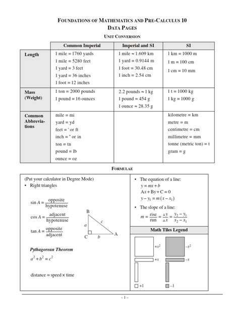 foundations of mathematics and pre calculus 10 data pages pdf area