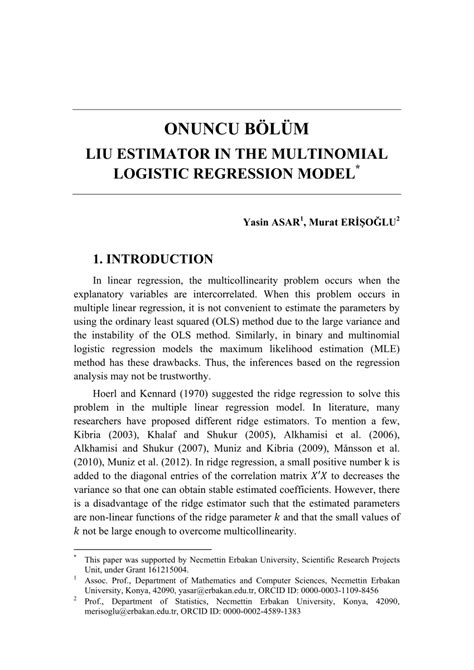 Pdf Liu Estimator In The Multinomial Logistic Regression Model