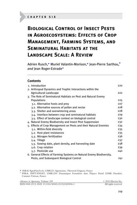 Pdf Biological Control Of Insect Pests In Agroecosystems Effects Of